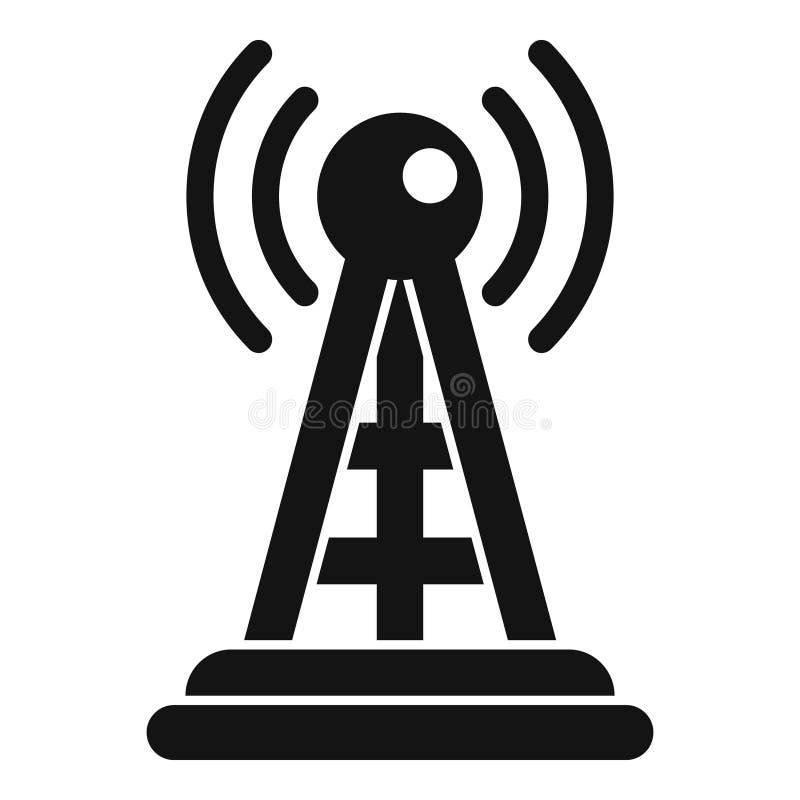 Simple Black and White Icon of a Radio Tower Transmitting Signals Stock ...