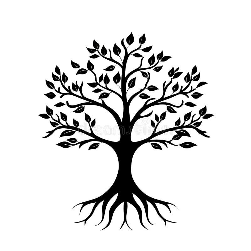 Black Silhouette of a Tree with Deep Roots Stock Illustration ...