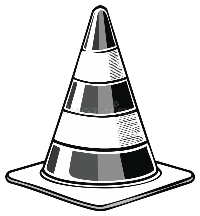 Simple Black and White Line Art Vector of a Traffic Pylon or Safety ...