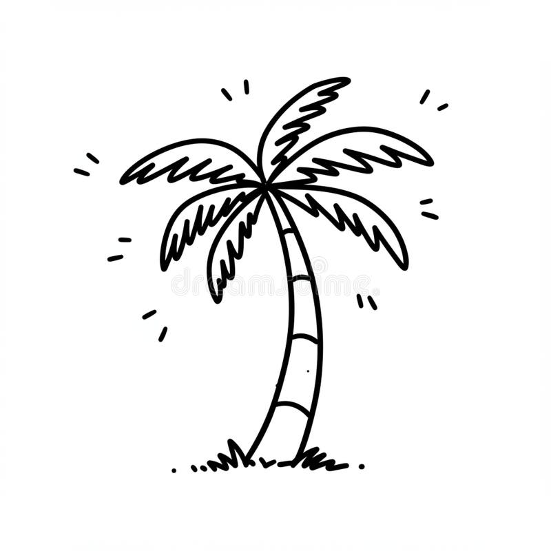 Simple Black and White Line Drawing of a Palm Tree. the Tree Has a ...