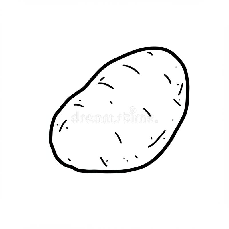 A Simple Black and White Line Drawing of a Potato. the Potato Has an ...