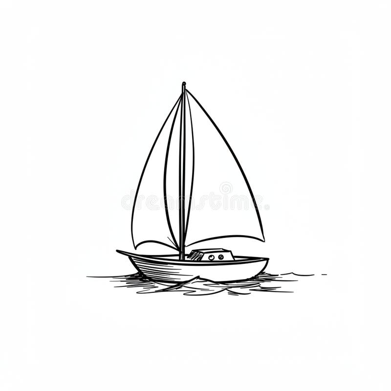 A Simple Black and White Line Drawing of a Sailboat with a Large ...