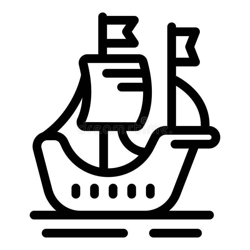 Simple Black and White Line Drawing of a Ship Sailing on the Water ...