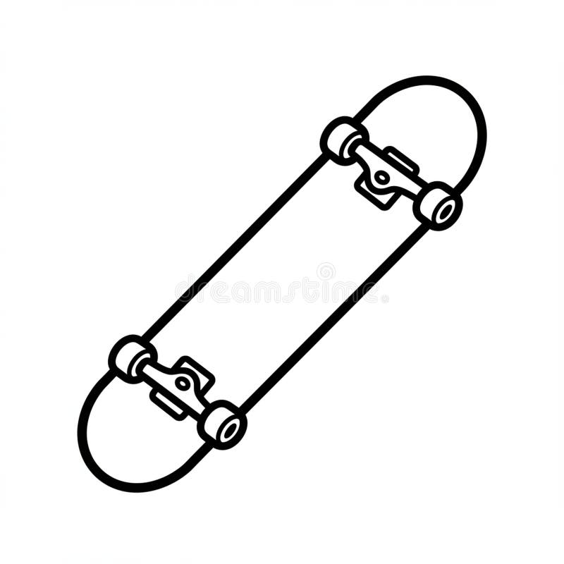Simple Black and White Line Drawing of a Skateboard. the Deck is ...