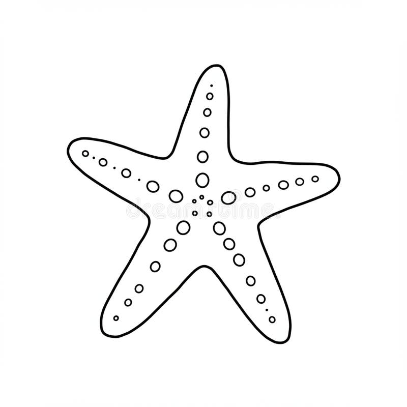 A Simple Black and White Line Drawing of a Starfish with Five Evenly ...