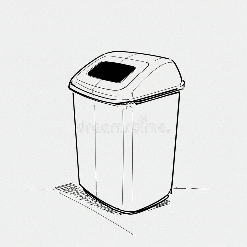 A Simple Black and White Line Drawing of a Trash Can with a Rectangular ...