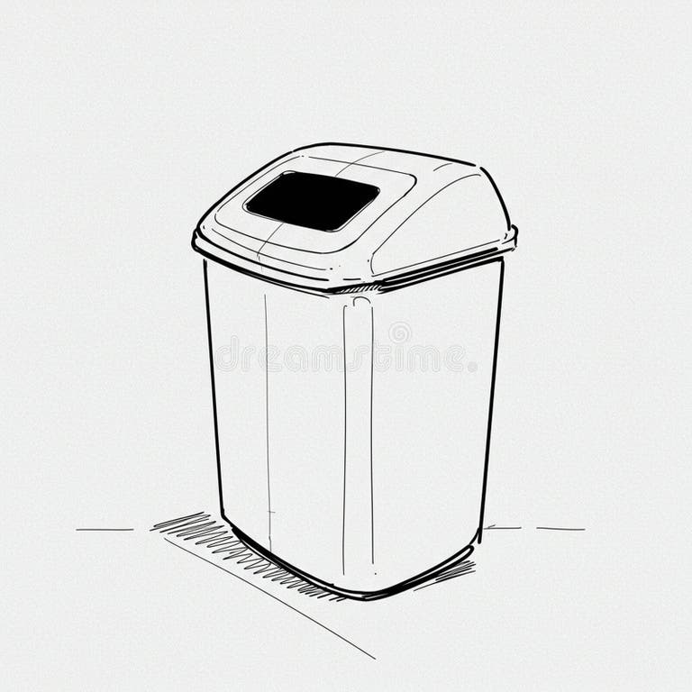 A Simple Black and White Line Drawing of a Trash Can with a Rectangular ...