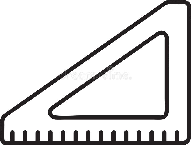 Simple Black and White Line Drawing of a Triangular Ruler with a Scale ...