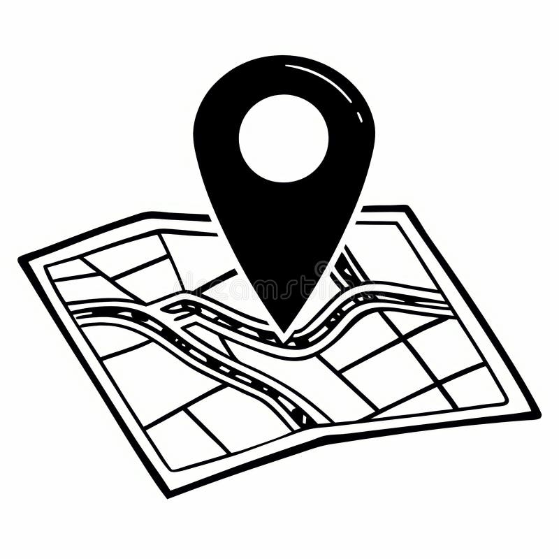 Simple Black and White Map Icon with Pin Location Marker Stock ...