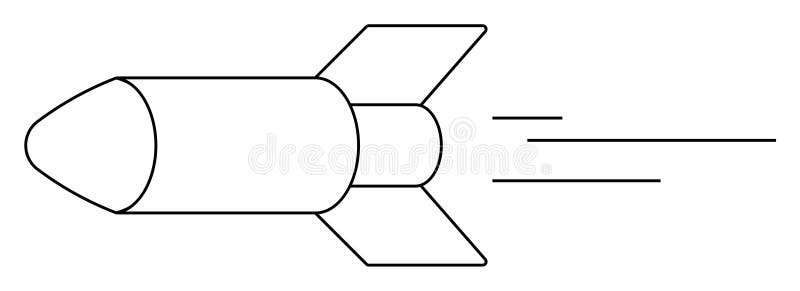 Simple Black and White Outline of a Rocket in Motion with Lines ...
