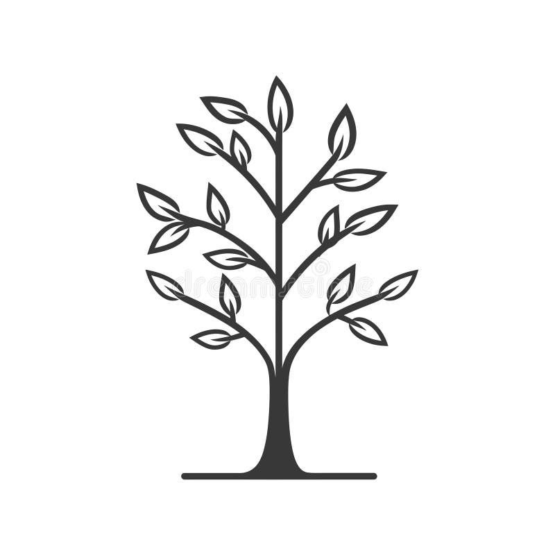 Simple Black and White Outline of a Tree with Leaves Stock Illustration ...