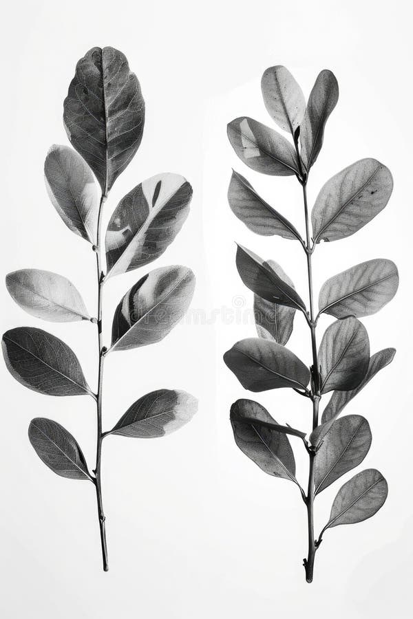 Simple Black and White Photo of Two Leaves, Suitable for Nature Themes ...