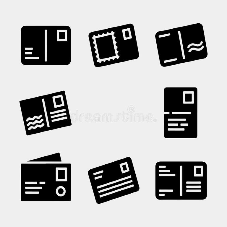 Simple Black and White Postcard and Envelope Icons Stock Illustration ...