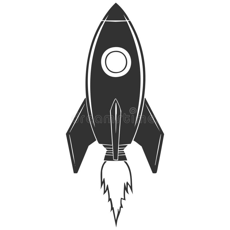 Simple Black and White Rocket Illustration with Flame Design. Stock ...