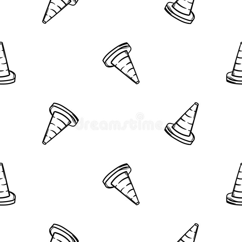 Simple Black and White Seamless Pattern with Cone Icon for Driving ...