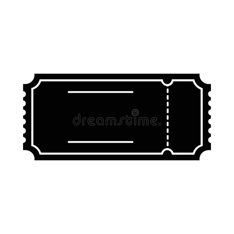 Simple Black and White Ticket Silhouette with Jagged Edge and Dashed ...