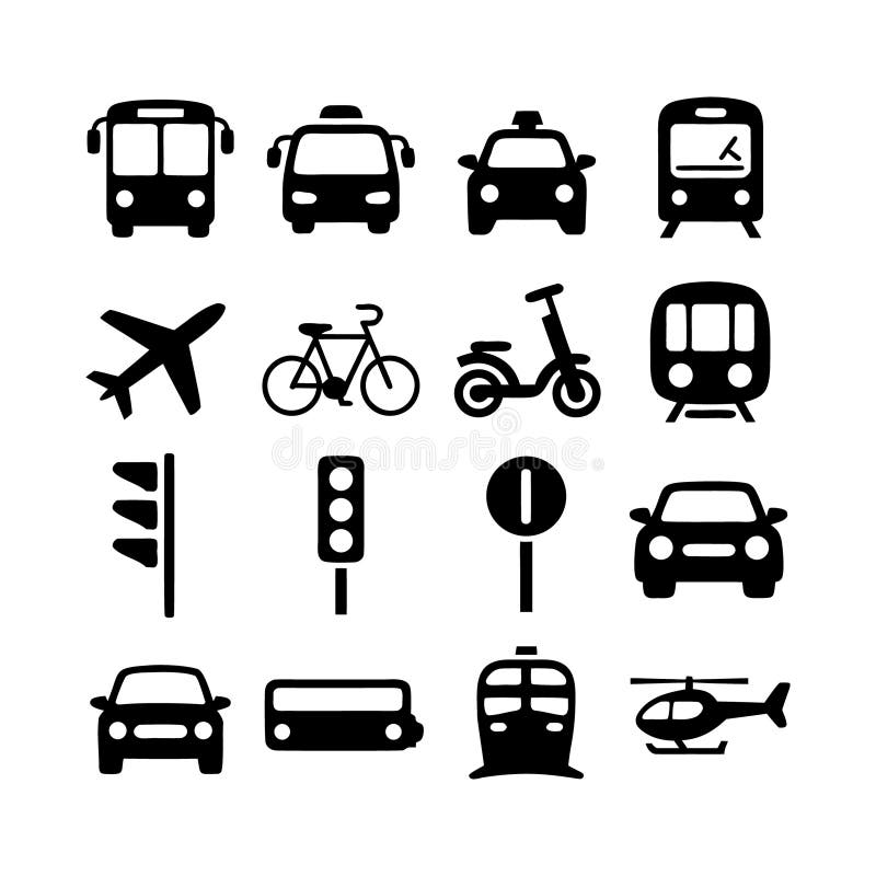 Simple Black and White Transportation Icons Set Stock Vector ...