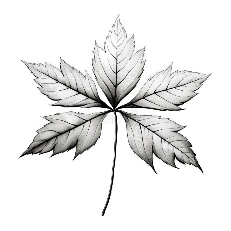 Simple Black and White Vector Castor Bean Leaf Illustration Stock ...