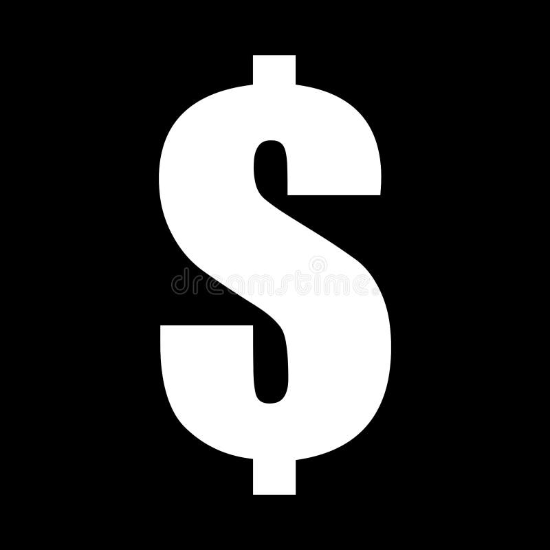 Simple, Black and White Dollar Sign Icon. White on a Black Background ...