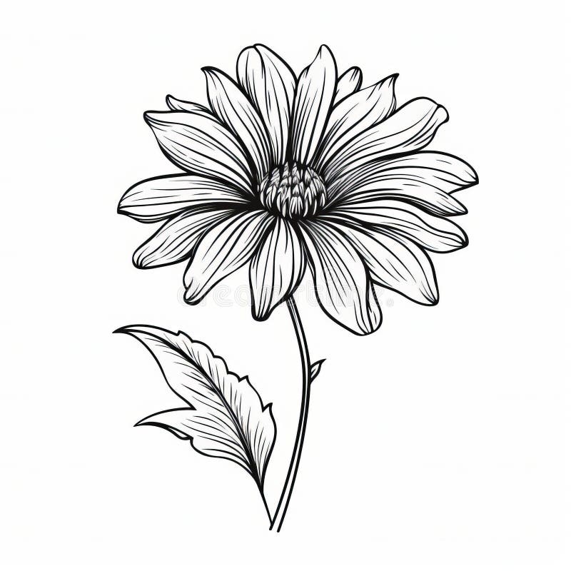Simple Black and White Vector Drawing of Aster Leaf Stock Illustration ...