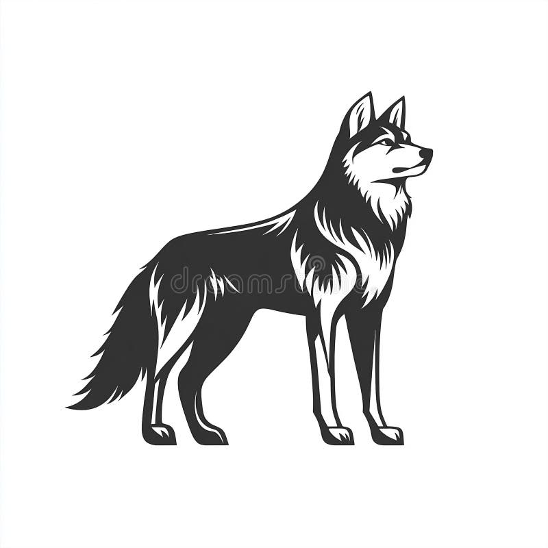 Simple Black and White Vector Logo Illustration of a Standing Wolf in ...