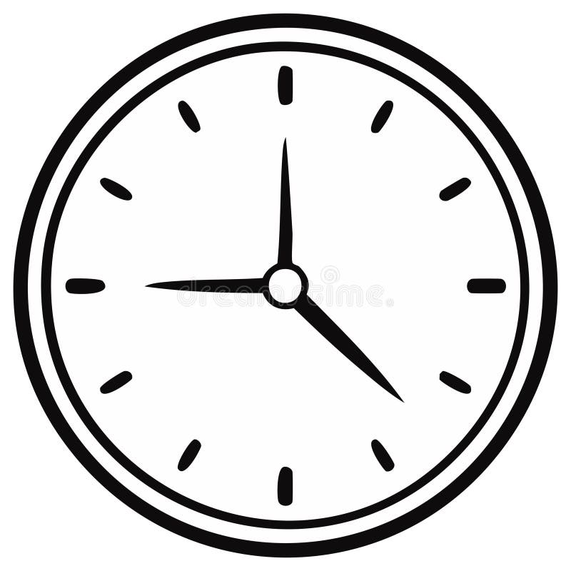 Simple Black and White Wall Clock Illustration Showing Half Past Three ...