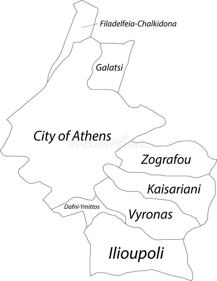 Blank White Map of Municipalities of Athens, Greece Stock Vector ...