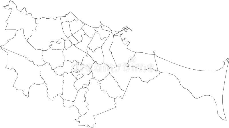 Blank White Map of Sectors of Gdansk, Poland Stock Vector ...