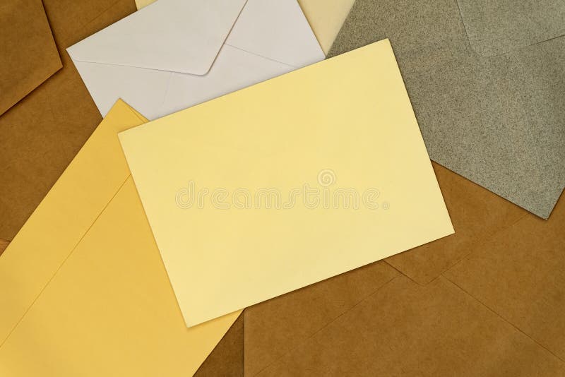 Simple Blank of Yellow Envelope, Front View, on Background of Many ...