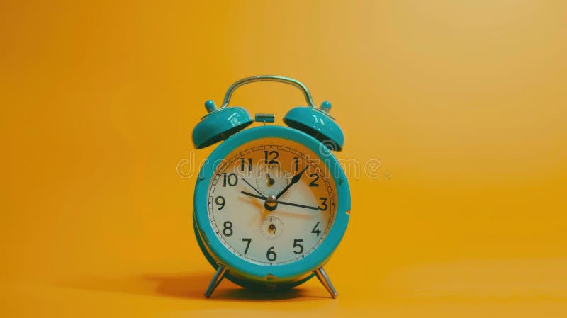 Simple Blue Alarm Clock on Bright Yellow Background. Perfect for Time ...