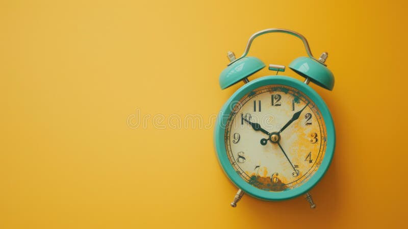 Simple Blue Alarm Clock on Bright Yellow Background. Suitable for Time ...