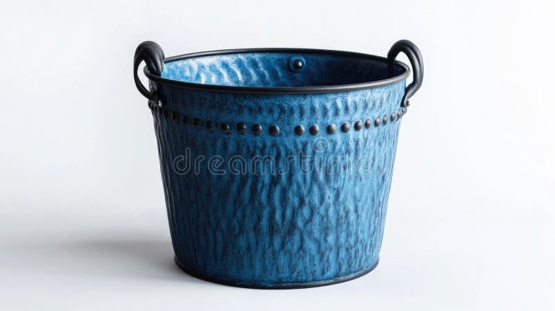 A Simple Blue Bucket with Two Handles Against a Clean White Background ...