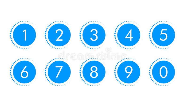 Simple Blue Bullet Points Number Set from Zero To Nine. Blue Circles ...