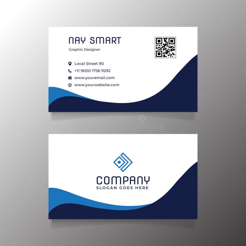 Simple Blue Business Card Template with Qr Code. Vector Illustration ...
