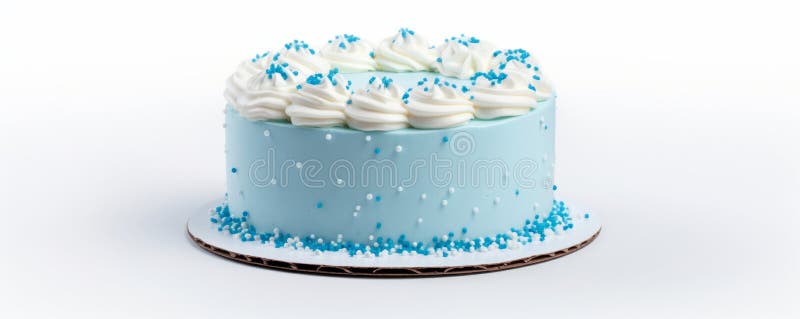 Simple Blue Cake with Sprinkles on a Solid White Background with Empty ...