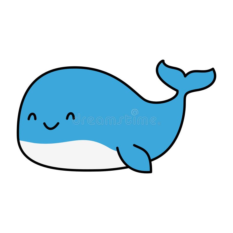Simple, Blue Cartoon Whale is Smiling and Swimming in the Ocean Stock ...