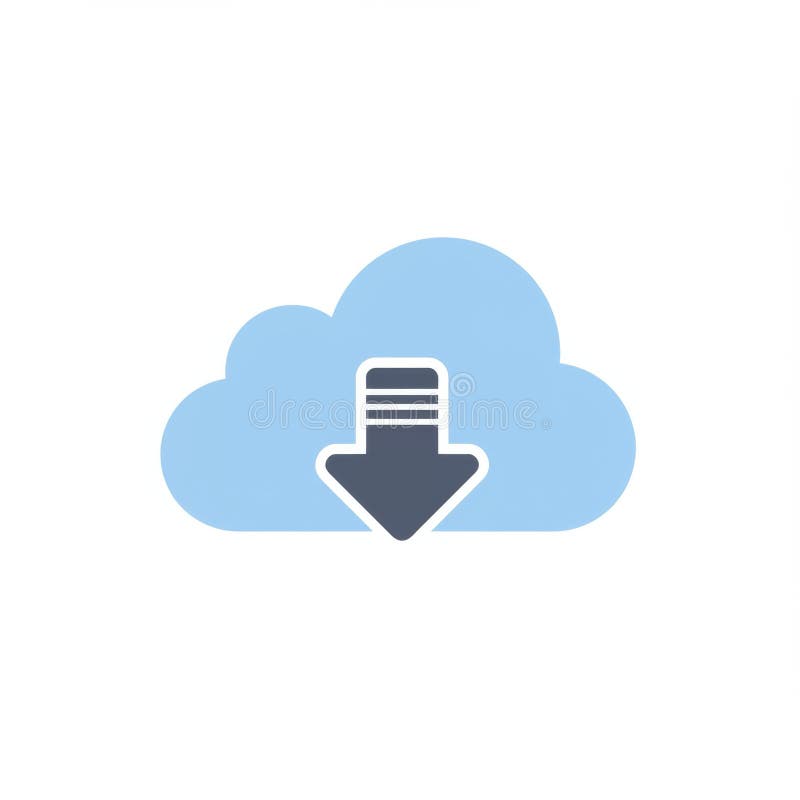 Simple Blue Cloud with Download Arrow Icon on White Background Represents Data Transfer Stock ...