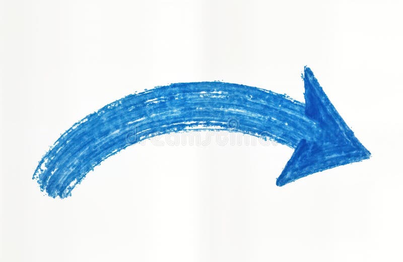Simple Blue Crayon Arrow Drawn on White Background. Hand Drawn ...