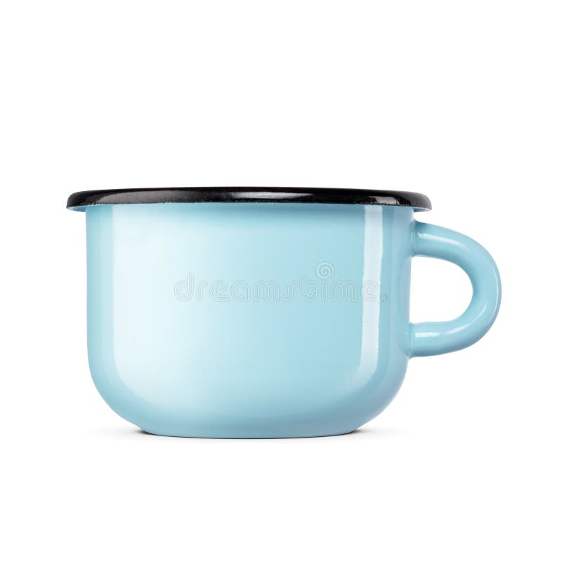 Simple Blue Enamel Cup with a Black Rim Isolated on White Stock Image ...