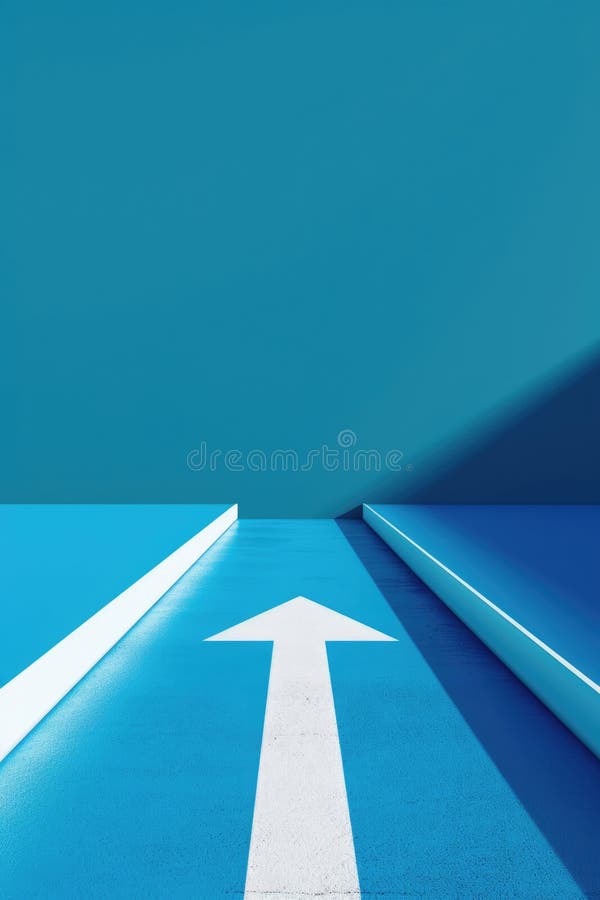 A Simple Blue Floor with a White Arrow Pointing Direction Stock ...