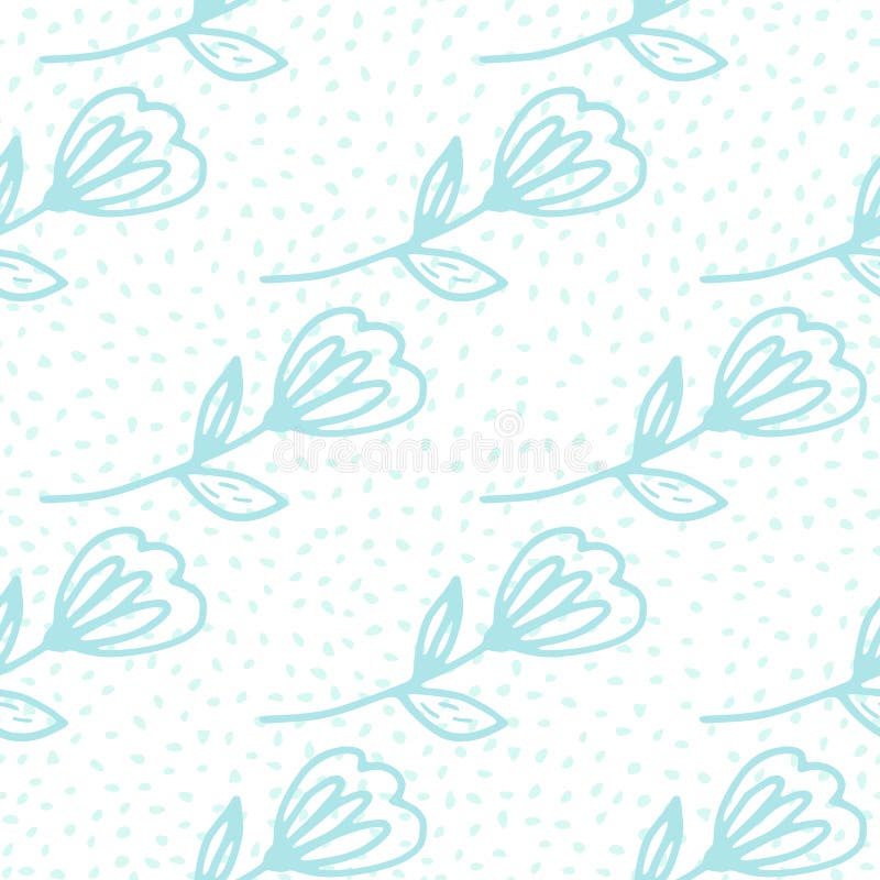 SImple Blue Flower Seamless Pattern in Doodle Style on White Background ...