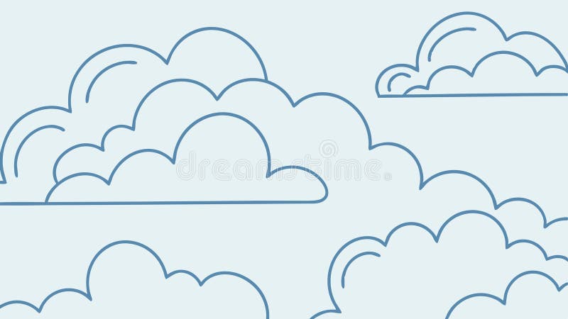 Simple Blue Line Art of Fluffy Clouds in the Sky, Vector Design ...