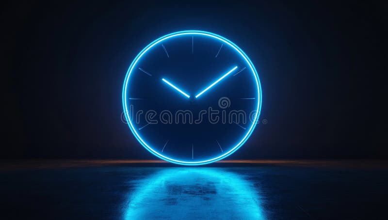 A Simple Blue Neon Clock on a Dark Background. Generative AI. Stock ...