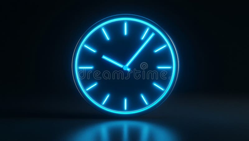 A Simple Blue Neon Clock on a Dark Background. Generative AI. Stock ...