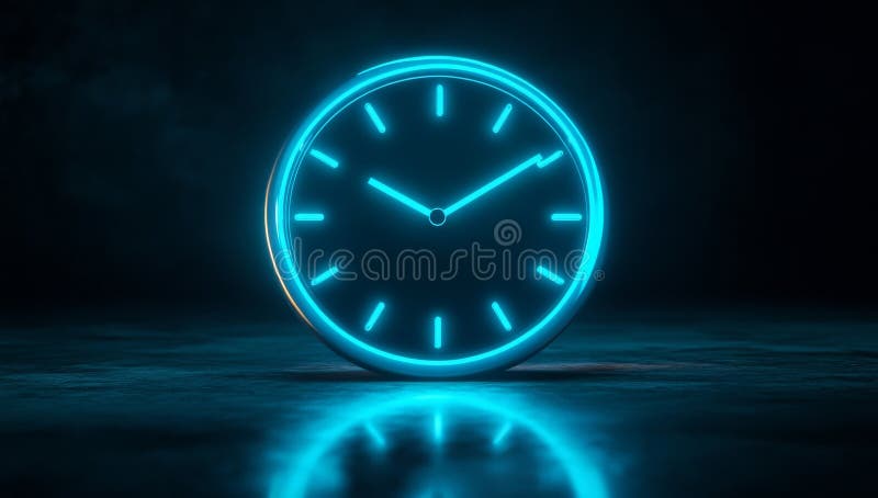 A Simple Blue Neon Clock on a Dark Background. Generative AI. Stock ...