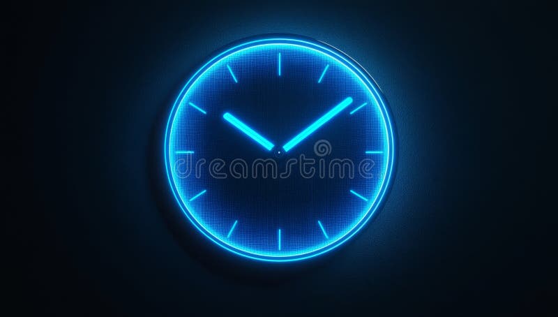 A Simple Blue Neon Clock on a Dark Background. Generative AI. Stock ...