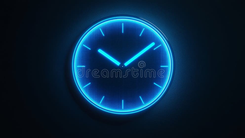 A Simple Blue Neon Clock on a Dark Background. Generative AI. Stock ...