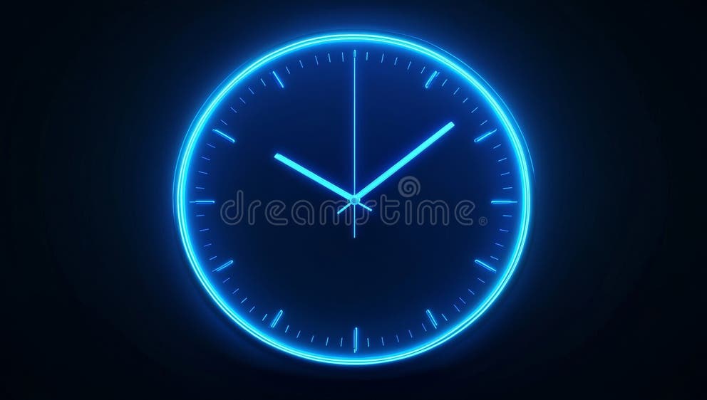 A Simple Blue Neon Clock on a Dark Background. Generative AI. Stock ...