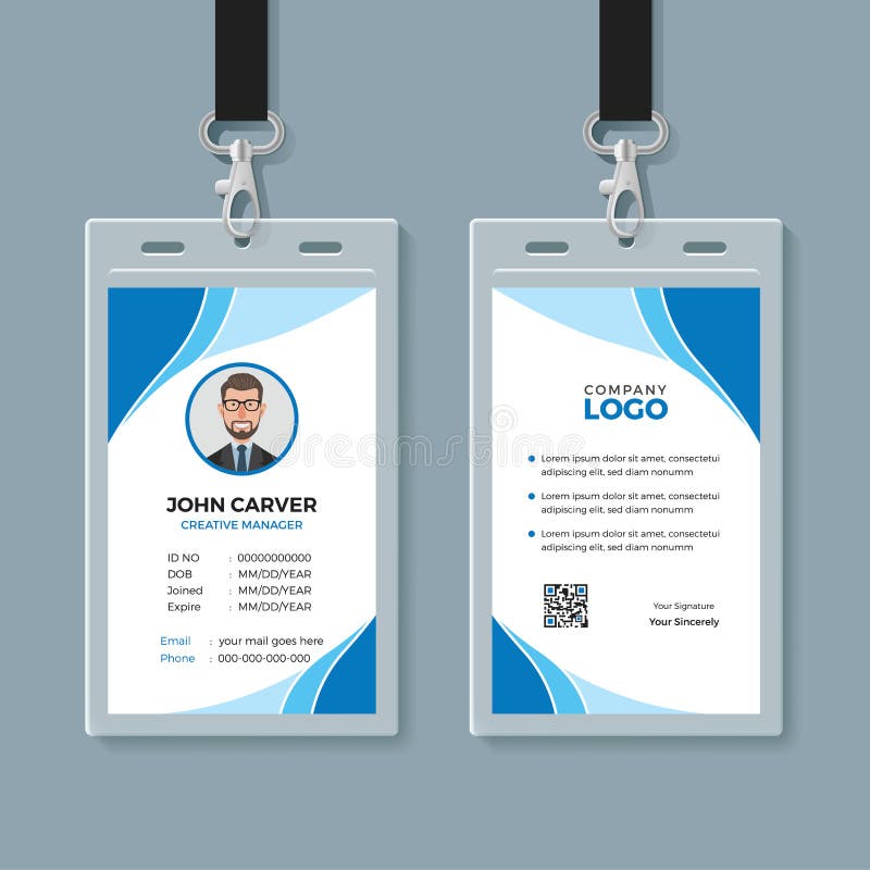 Blue Curve Wave ID Card Design Template Stock Vector - Illustration of ...