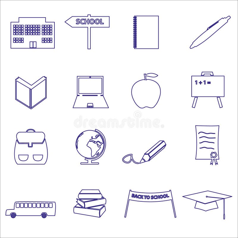 Simple Blue Outline School Icons Set Eps10 Stock Vector - Illustration ...